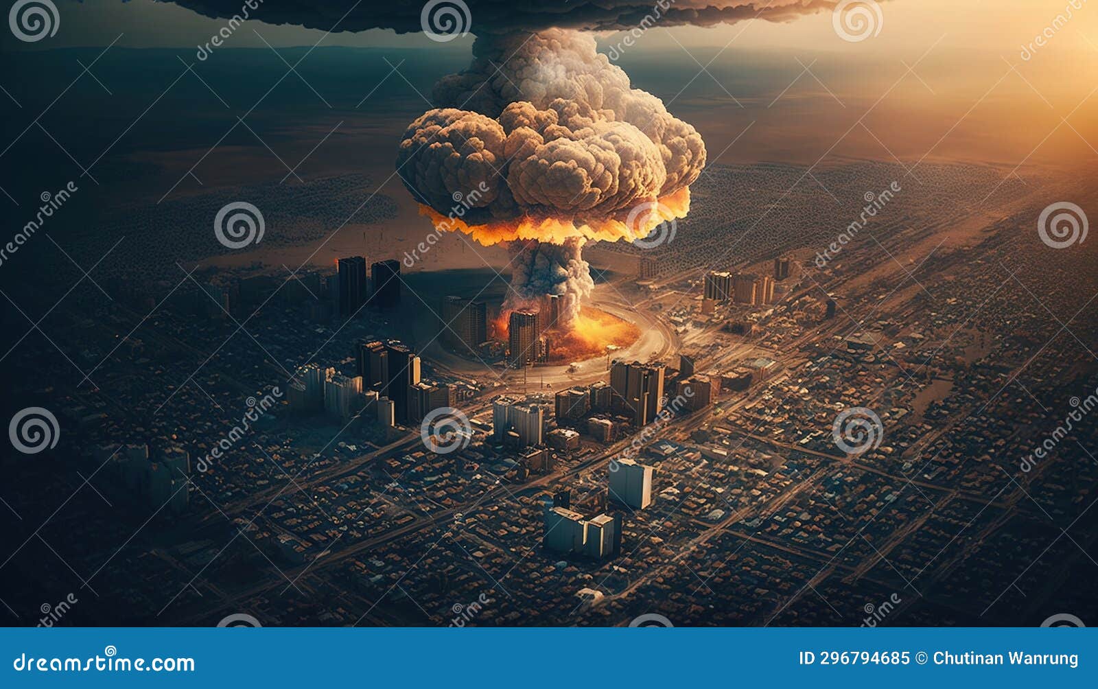 Generative Ai. High Angle Shot Big Nuclear Explosion in the Modern Big ...