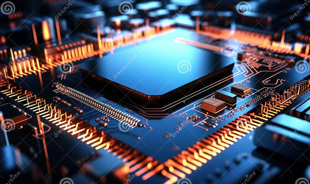 High-tech Microprocessor Chip on a Motherboard, a Concept of Advanced ...