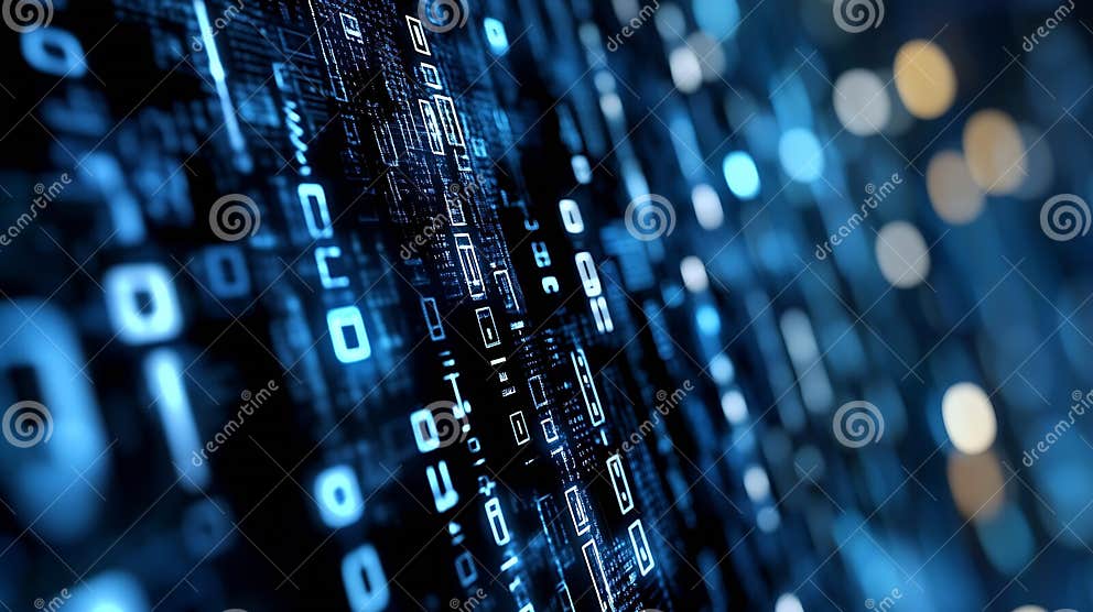 Generative AI Highspeed Data Flow in a Dark Digital Matrix with Binary Code Highlighting ...