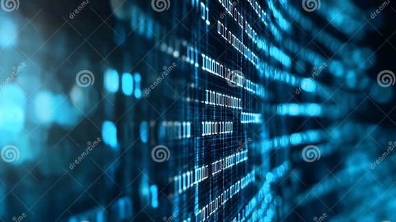Generative AI Hightech Digital Background Featuring Glowing Blue Binary Code Streams ...