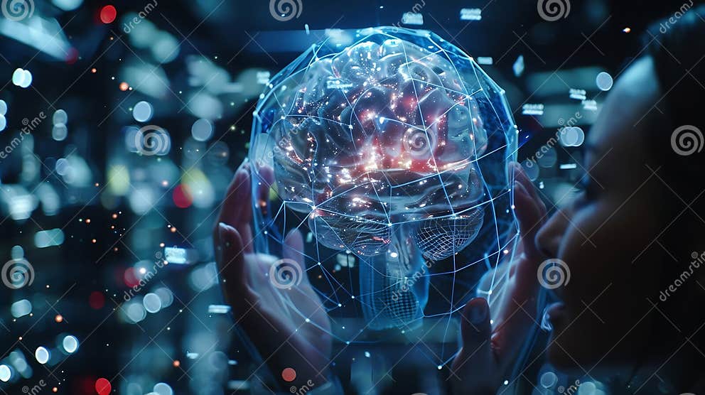 Generative AI Human Interact with AI Artificial Intelligence Brain Processor in Concept of AI ...