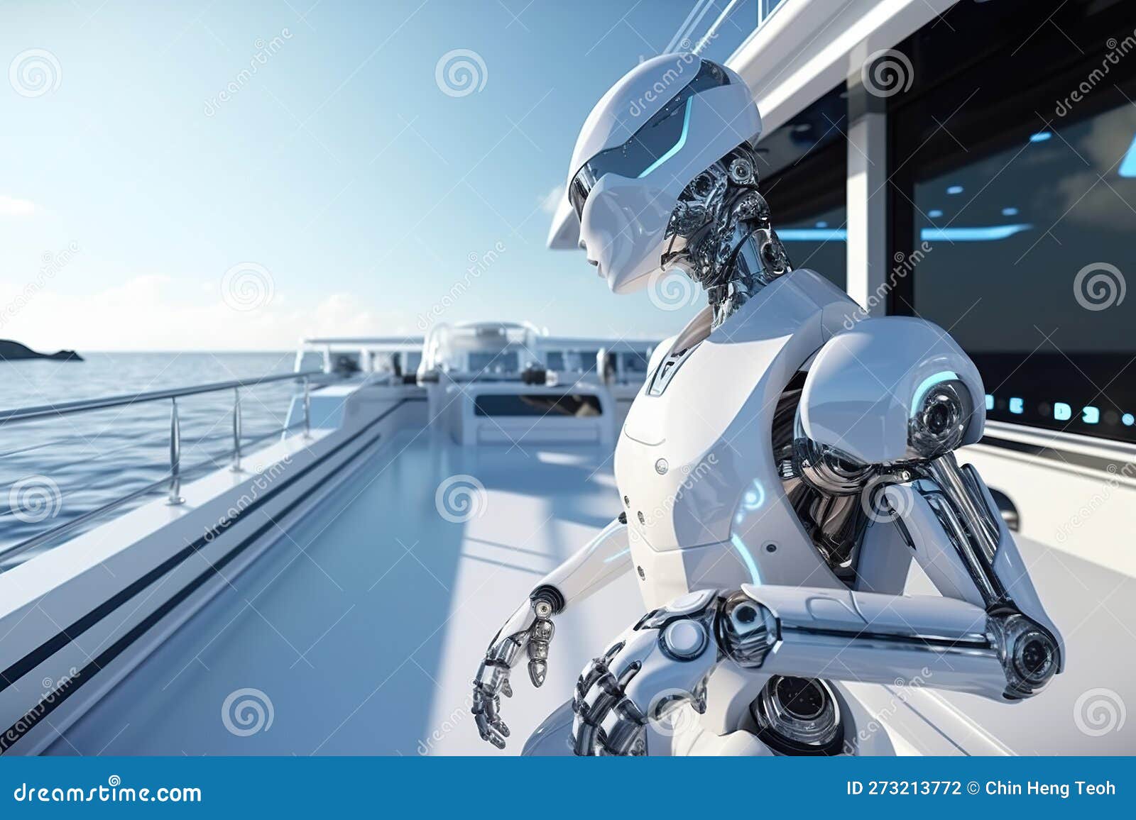 Generative AI Humanoid Robot on the Deck of a Cruise Ship Stock ...