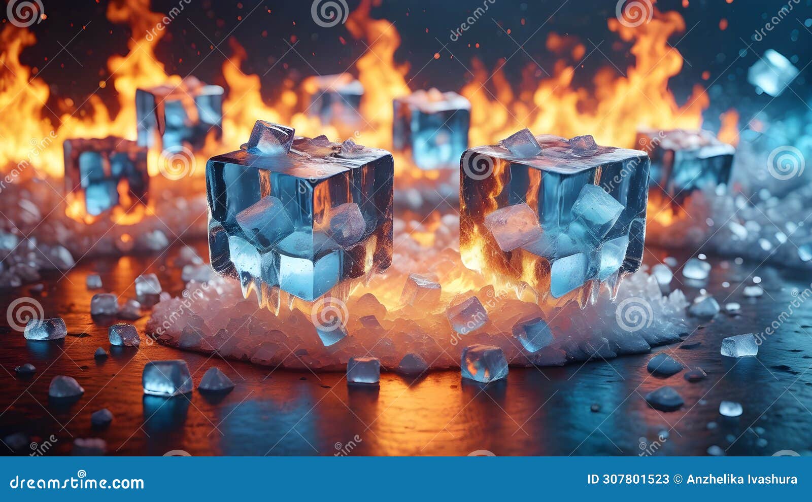 Ice Cubes Burn in Fire Bright Visualization Stock Illustration ...