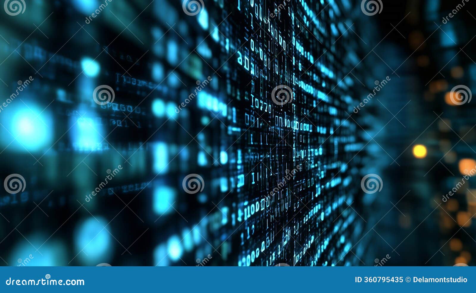 Generative AI Illuminated Binary Code Data Flowing with Light in a Hightech Visual ...