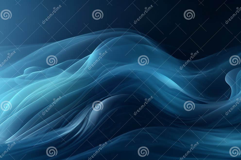 Generative Ai Illustration of Abstract Blue of Big Smooth Chaotic Wave ...