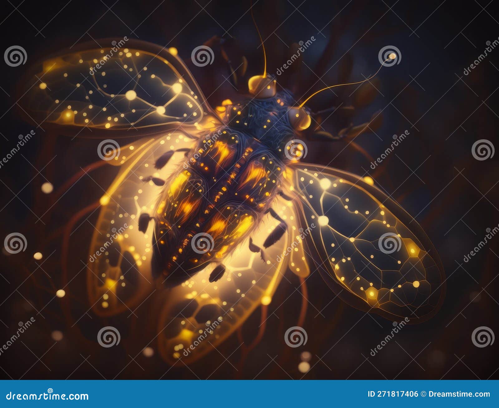 Generative AI Illustration of Abstract Firefly in Orange and Blue Light Stock Photo - Image of ...