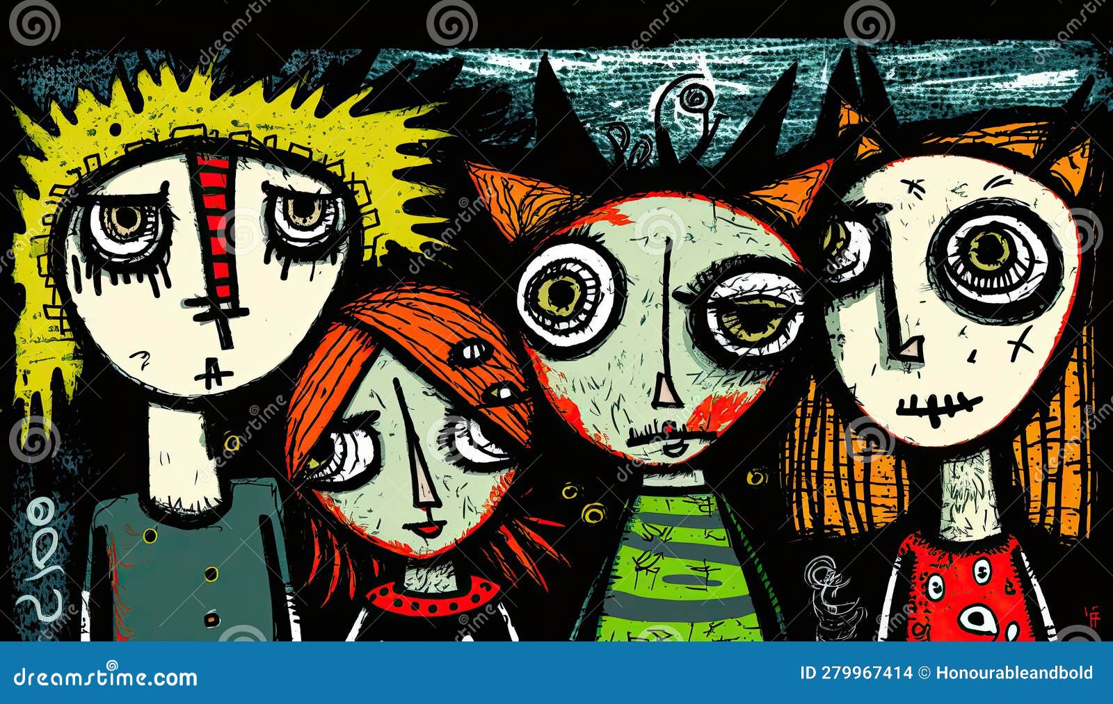 Generative AI Illustration of Art Brut Style Image of Groups of Very ...