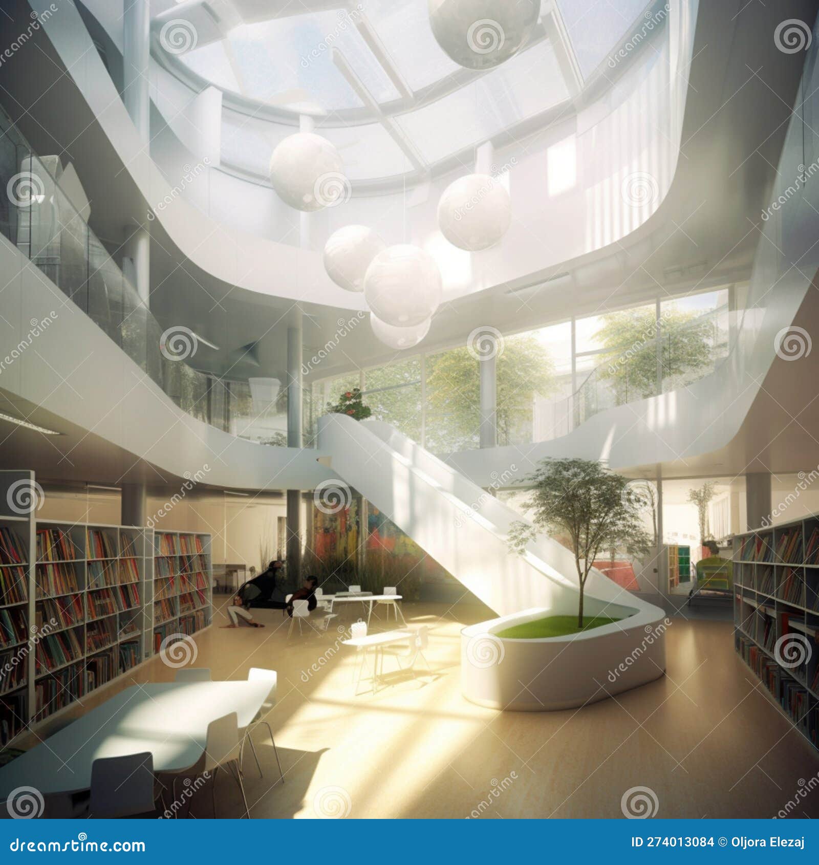 Generative Ai Illustration. Atrium Library Stock Illustration ...