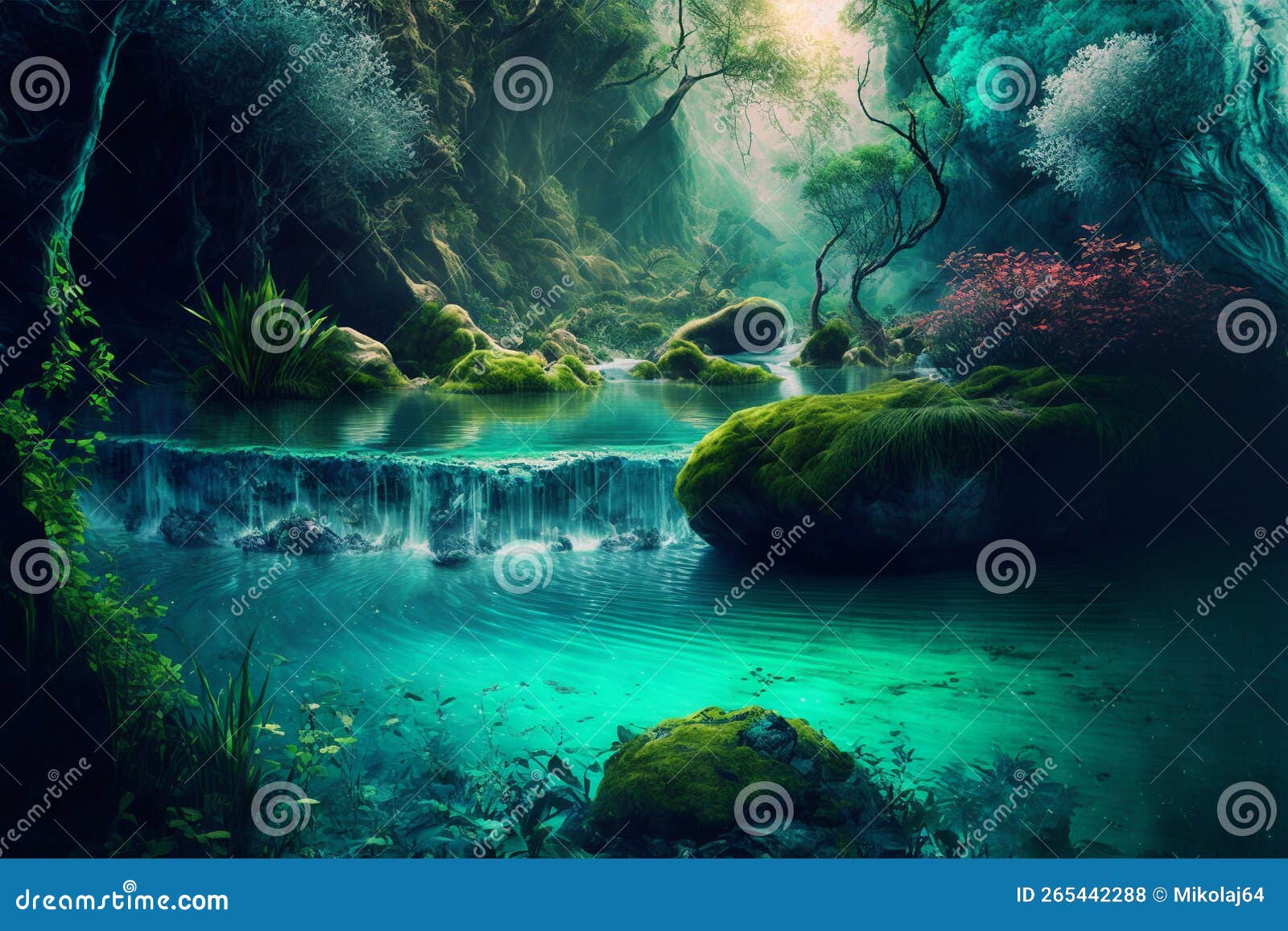 Generative AI Illustration of Beautiful Fantasy River Stock ...