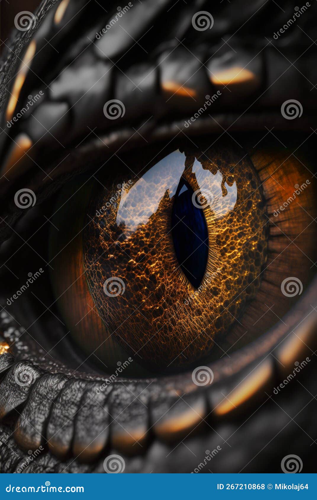 Generative AI Illustration of Black Dragon or T-rex Eye Close Up Stock ...