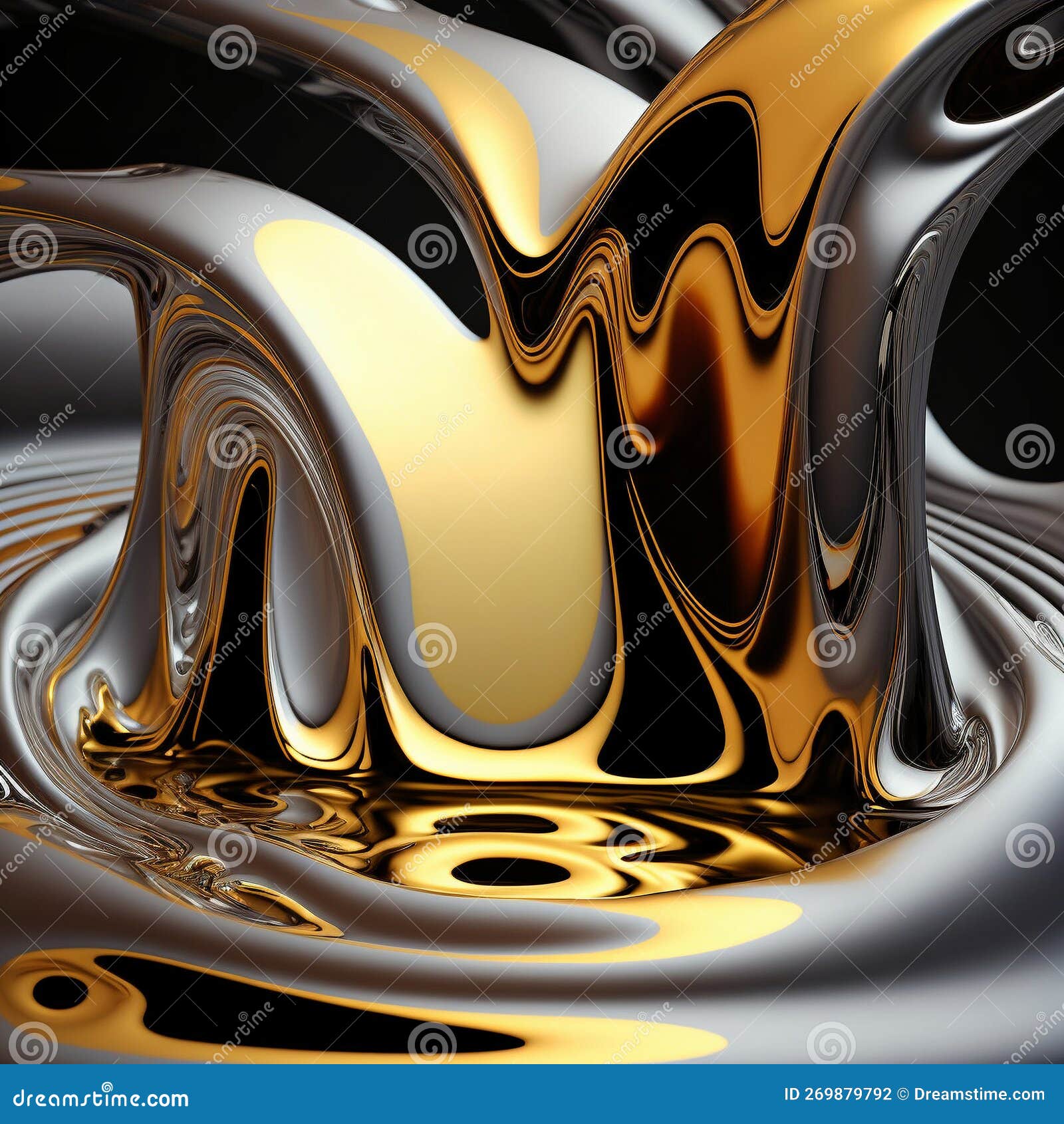 Generative AI Illustration of Calming Flowing Liquid Metal Abstract Background Stock ...