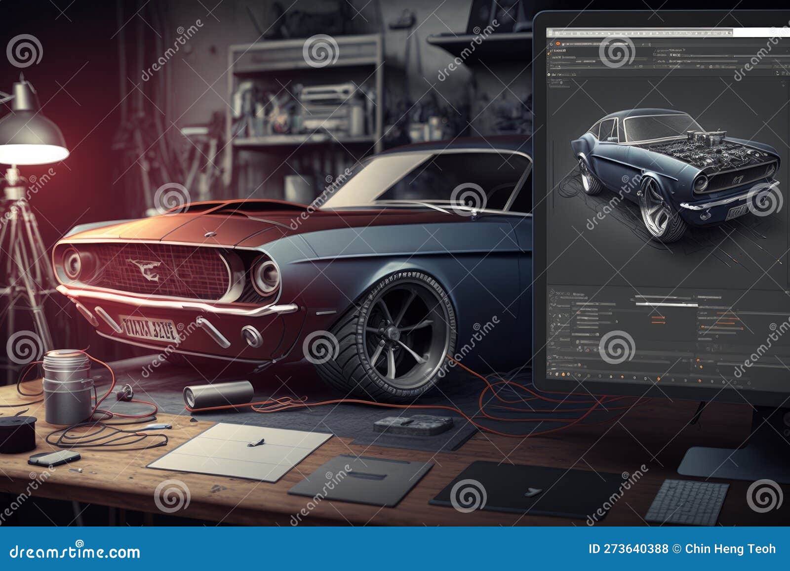 Generative AI Illustration Of A Car In A Garage With A Computer Screen ...