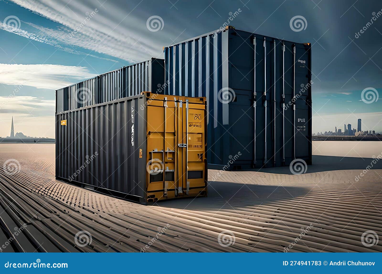 Generative AI Illustration of Cargo Containers Stock Illustration ...