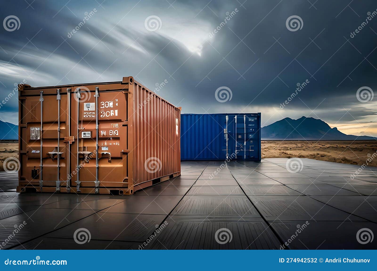 Generative AI Illustration of Cargo Containers Stock Illustration ...