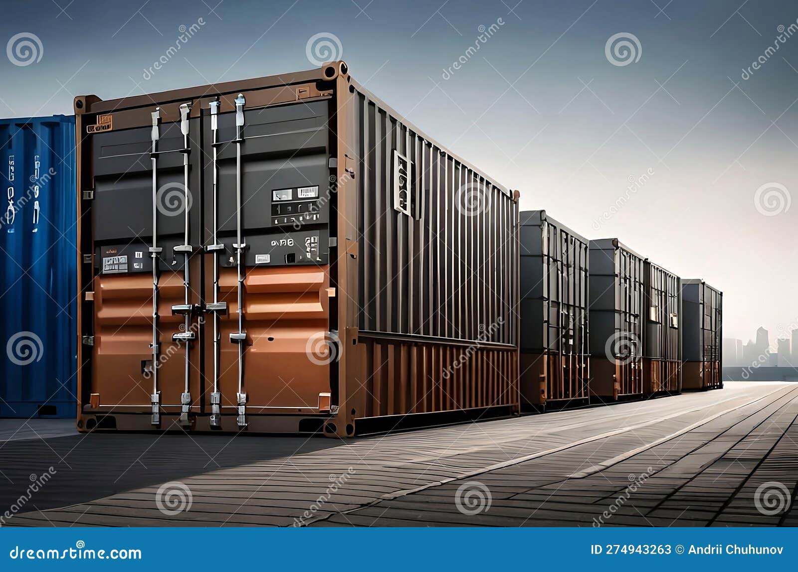 Generative AI Illustration of Cargo Containers Stock Illustration ...