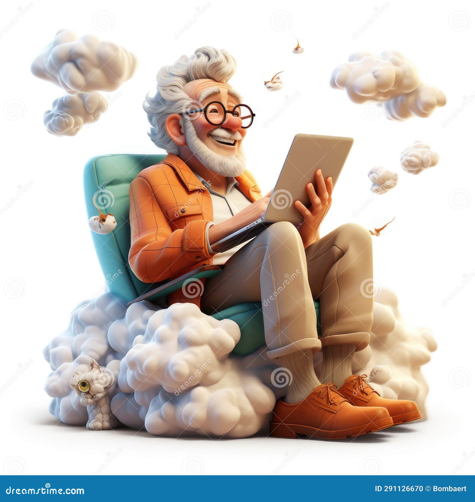 Generative Ai Illustration of Cartoon Senior Man Sitting on a Cloud ...