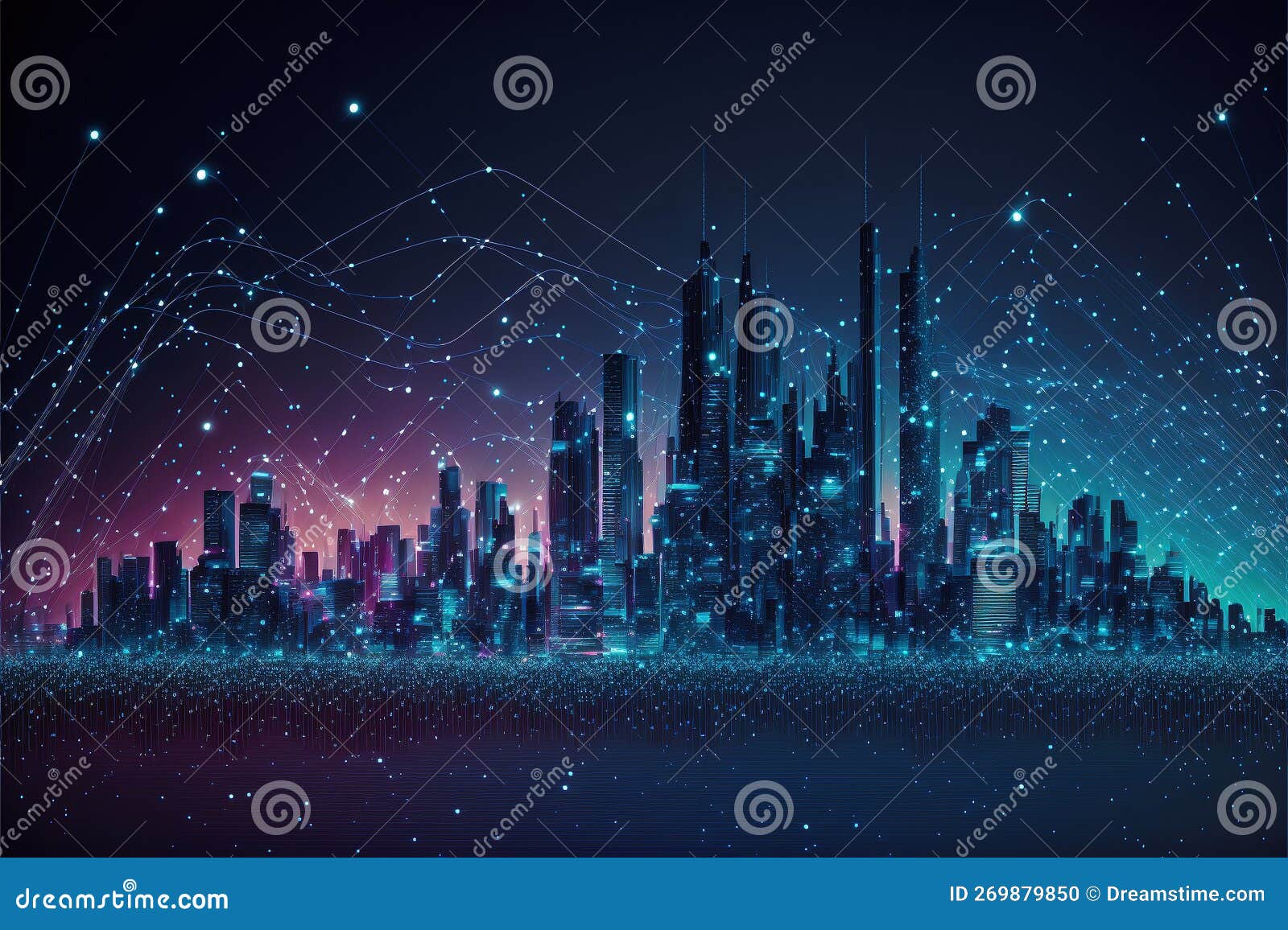Generative AI Illustration of City Network Technology Communications ...
