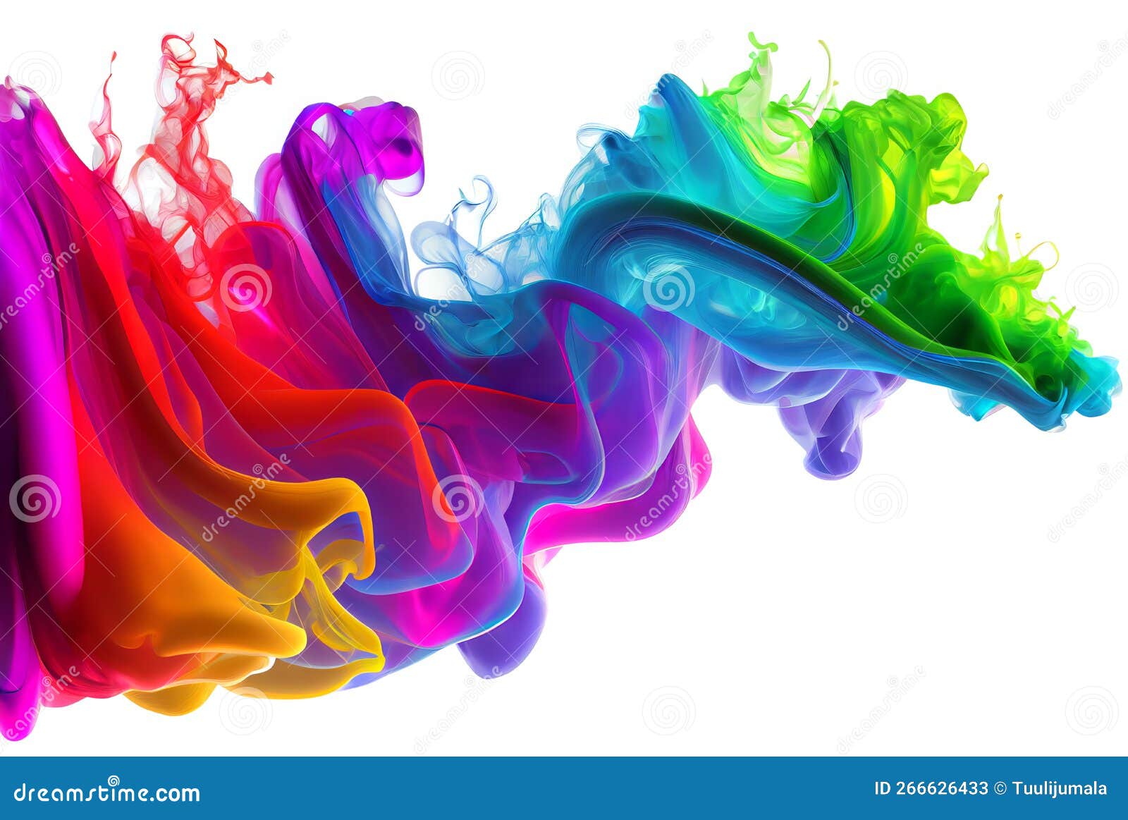 Colorful Smoke Horizontal Flow Isolated on White Background Stock ...