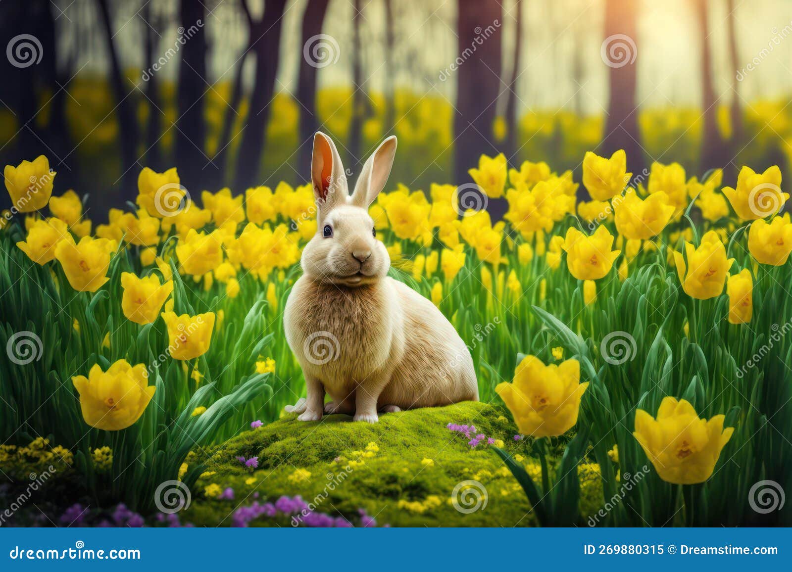 Generative AI Illustration of Cute Adorable Rabbit Bunny at Easter in ...