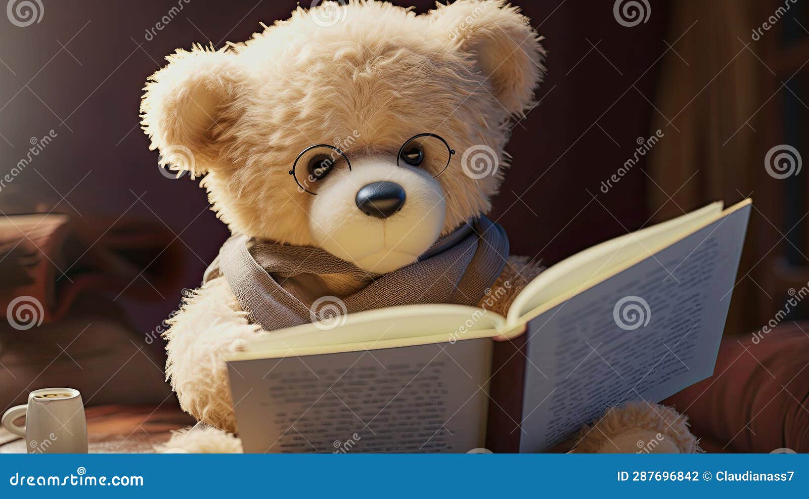 Cute White Teddybear Reading a Book Stock Photo - Image of cover ...