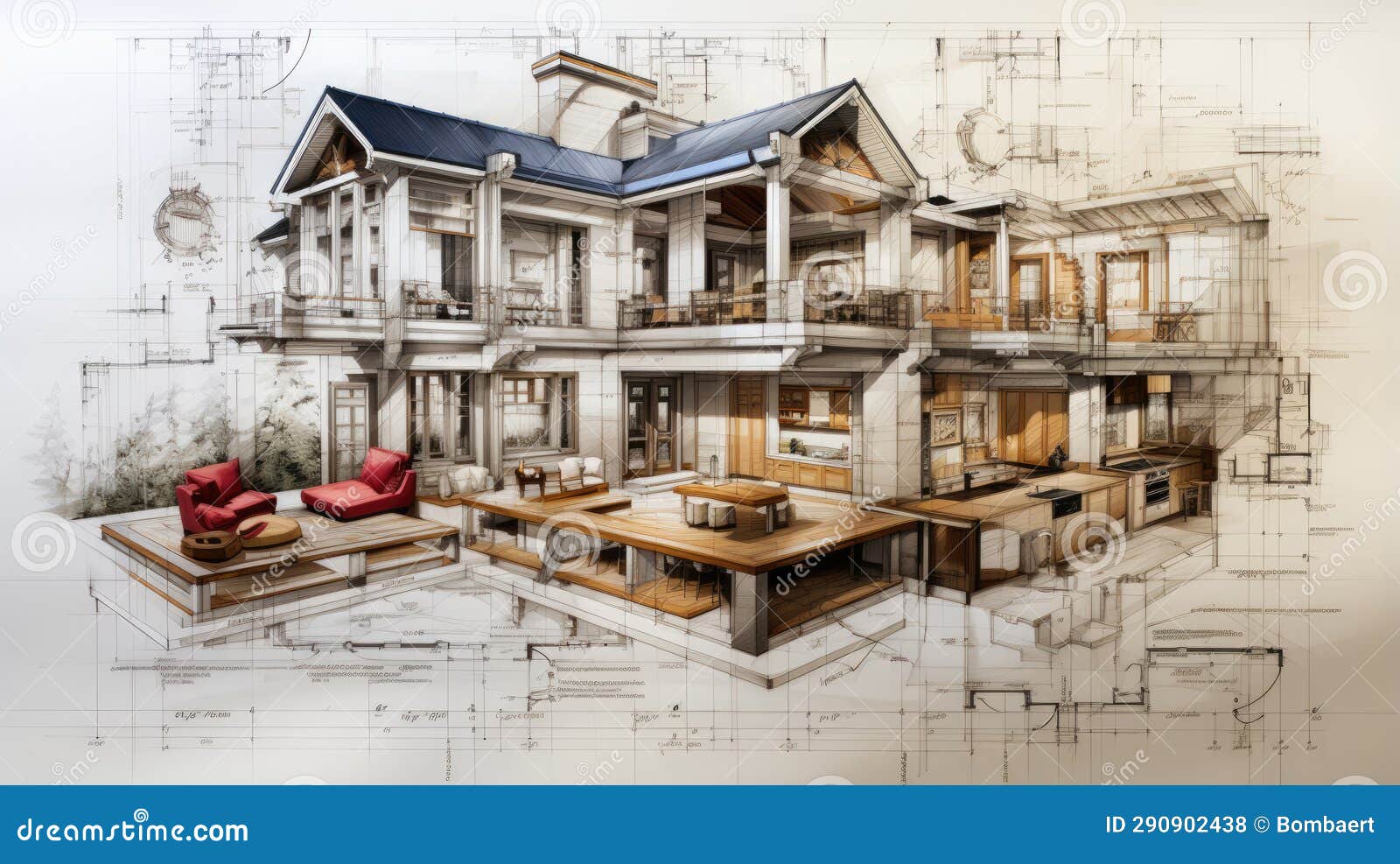 Generative Ai Illustration of Design Plan for House. Architect Sketch ...