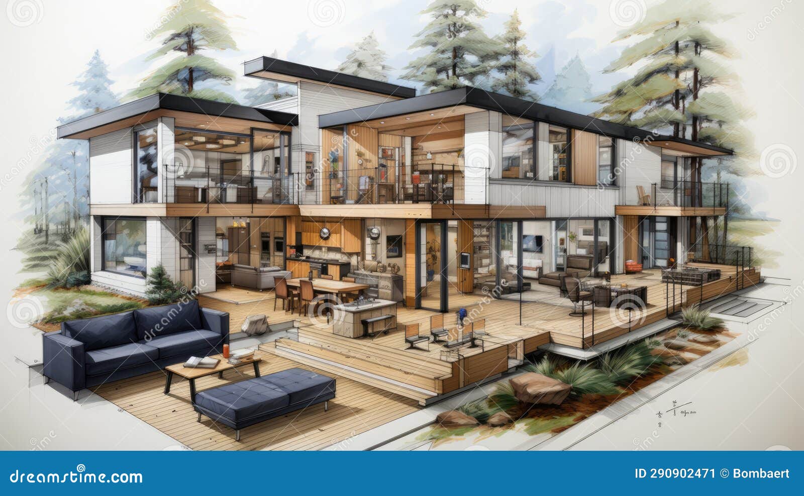 Generative Ai Illustration of Design Plan for House. Architect Sketch ...