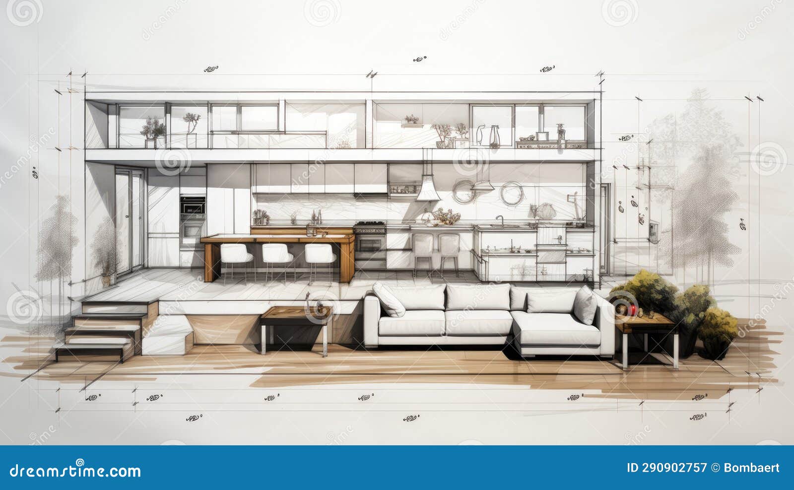 Generative Ai Illustration of Design Plan for House. Architect Sketch ...