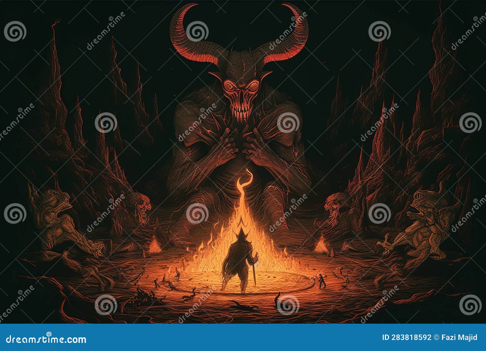 Devil in hell stock illustration. Illustration of devil - 283818592