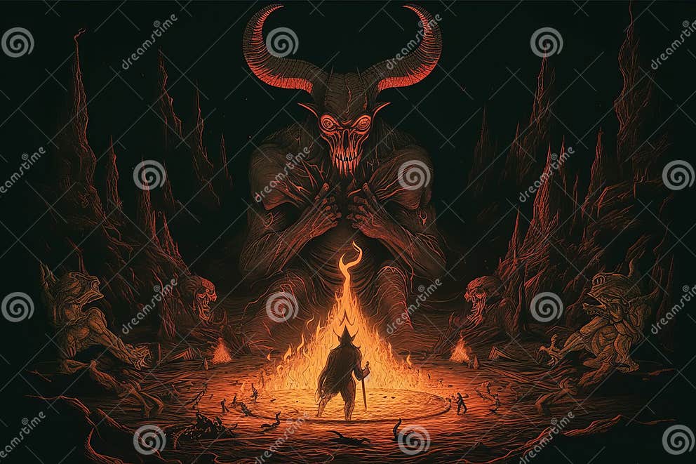 Devil in hell stock illustration. Illustration of devil - 283818592