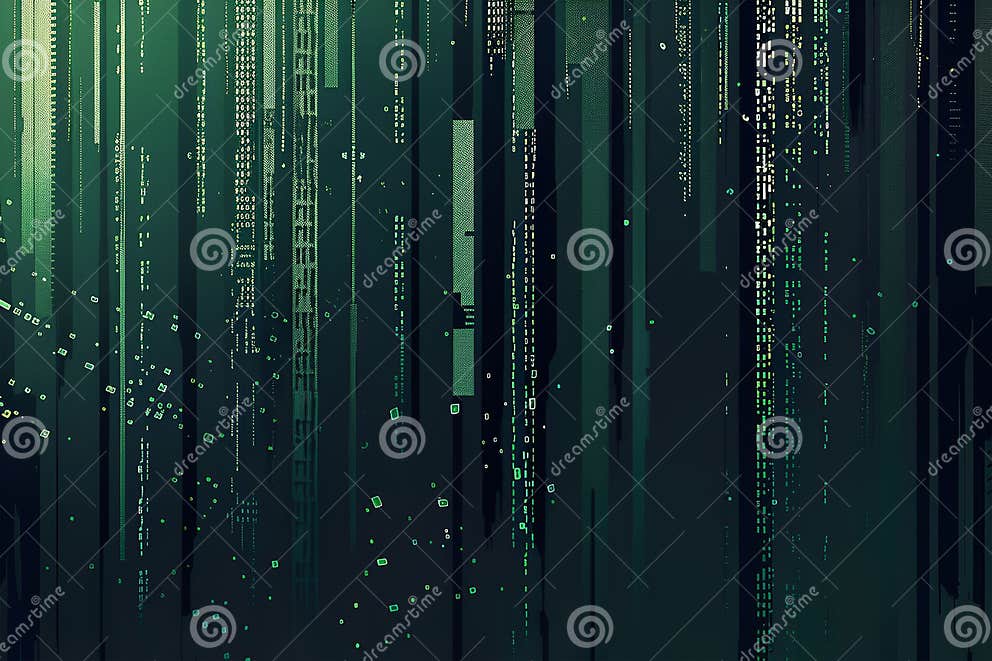 Generative Ai Illustration. Digital Data Streams Flow into Each Other - Green Binary Code Series ...