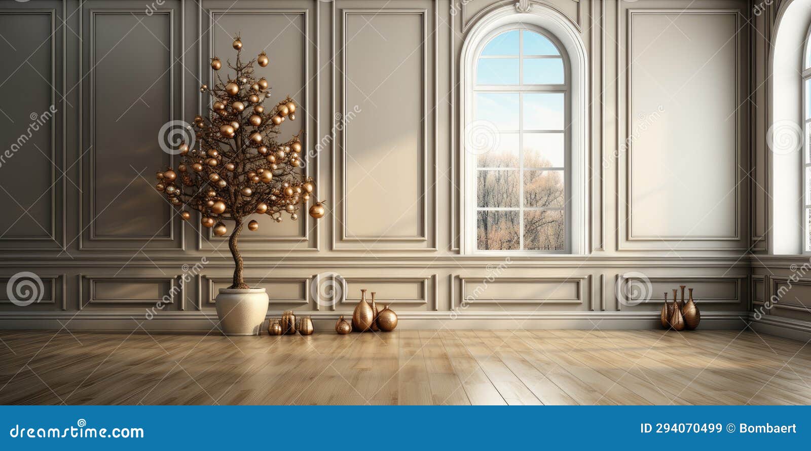 Generative Ai Illustration of Empty Room with Decorated Christmas Tree ...