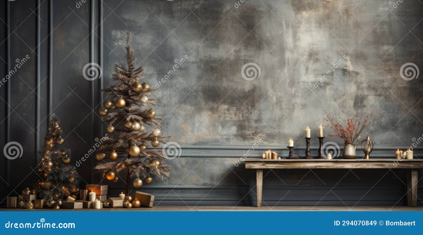 Generative Ai Illustration of Empty Room with Decorated Christmas Tree ...