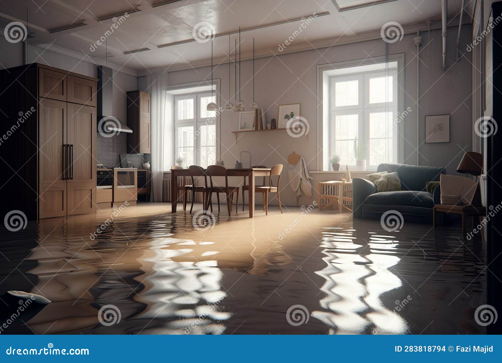 Flooded flat interior stock illustration. Illustration of estate ...