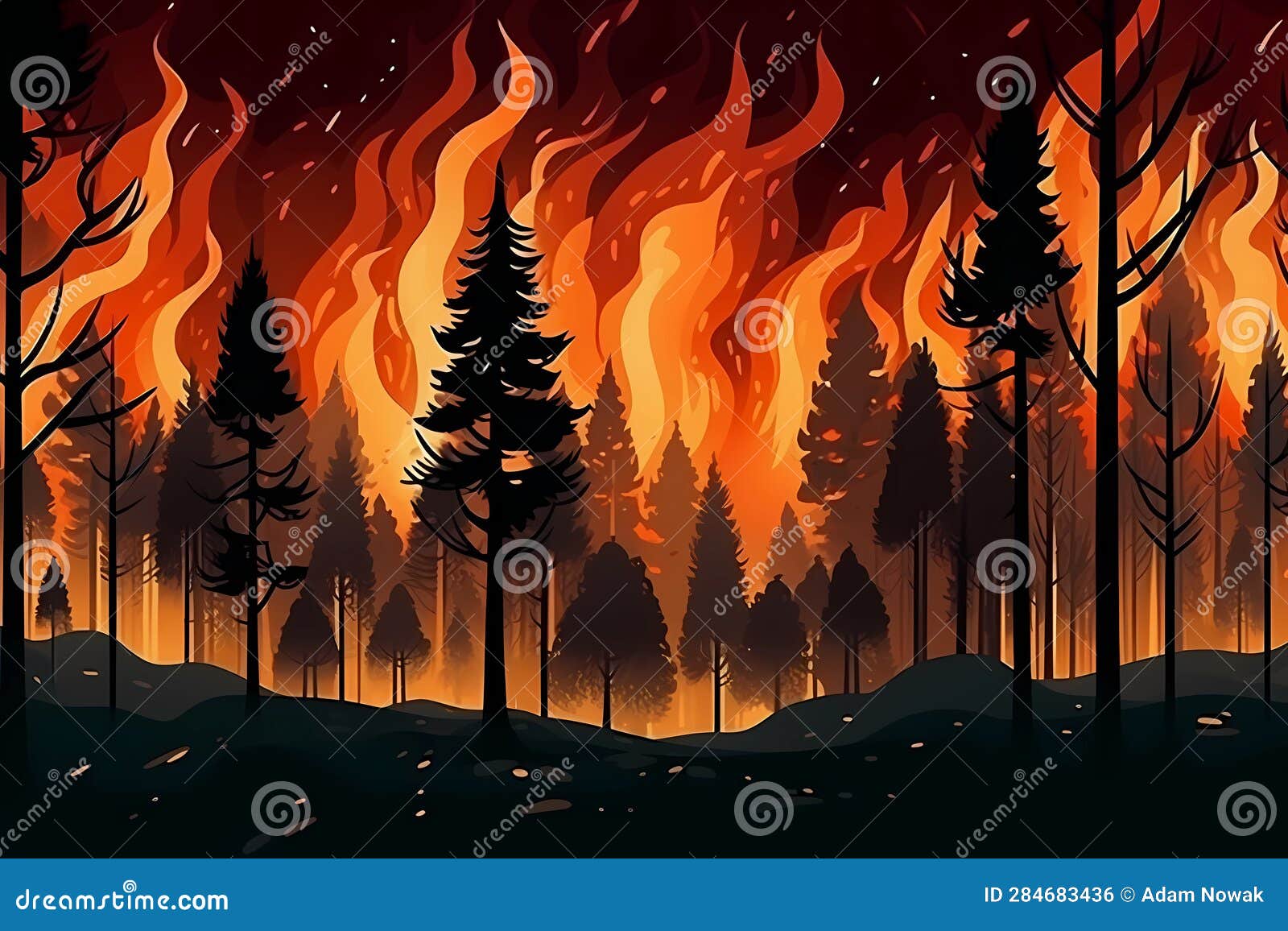 Illustration Forest in Flames. Highlights the Pernicious Potency of ...