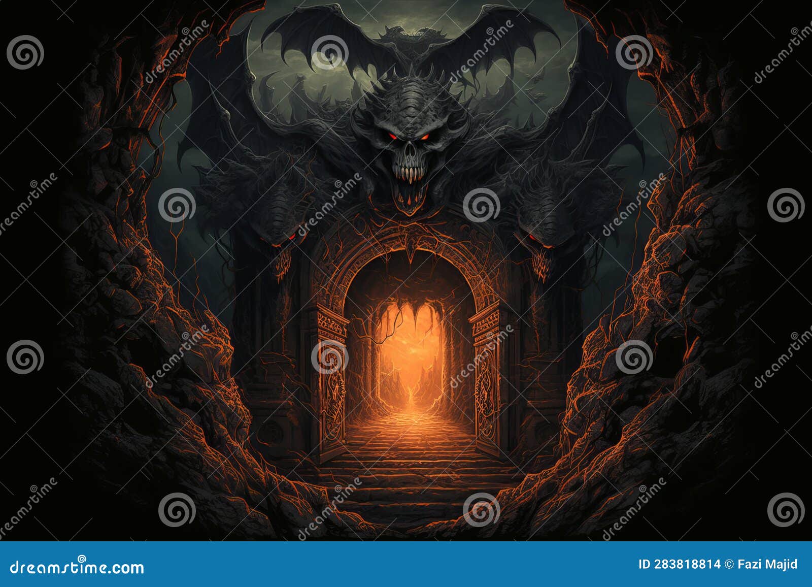 Generative AI Illustration of Gate To Hell. Gate of Hell Look Dark and ...