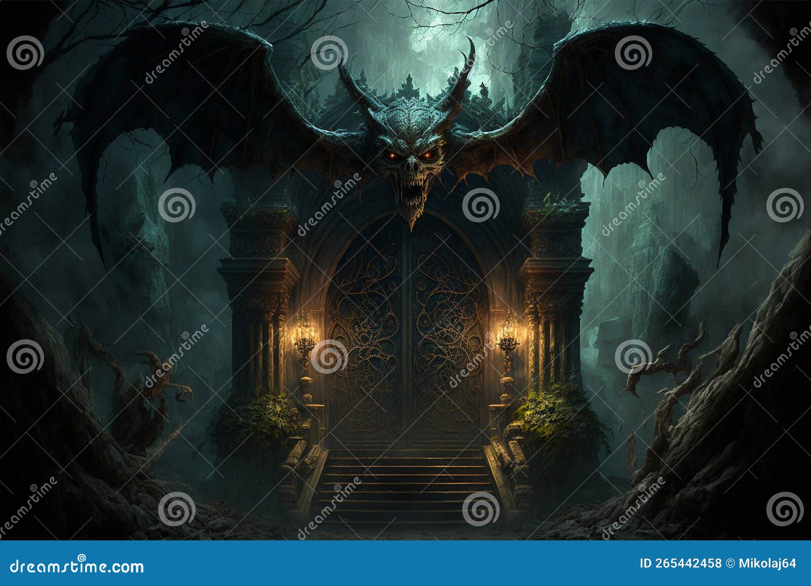 Generative AI Illustration of Gate To Hell Stock Illustration ...
