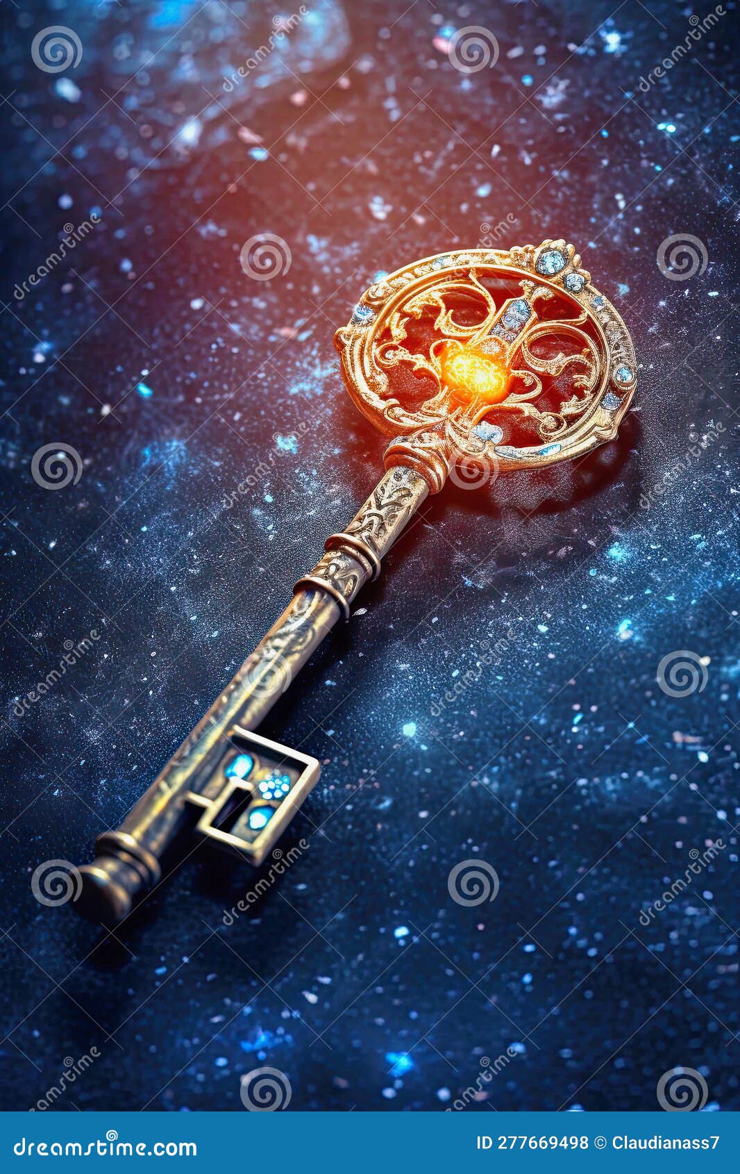 Magic Key on a Blue Background, Generative Ai Illustration Stock ...