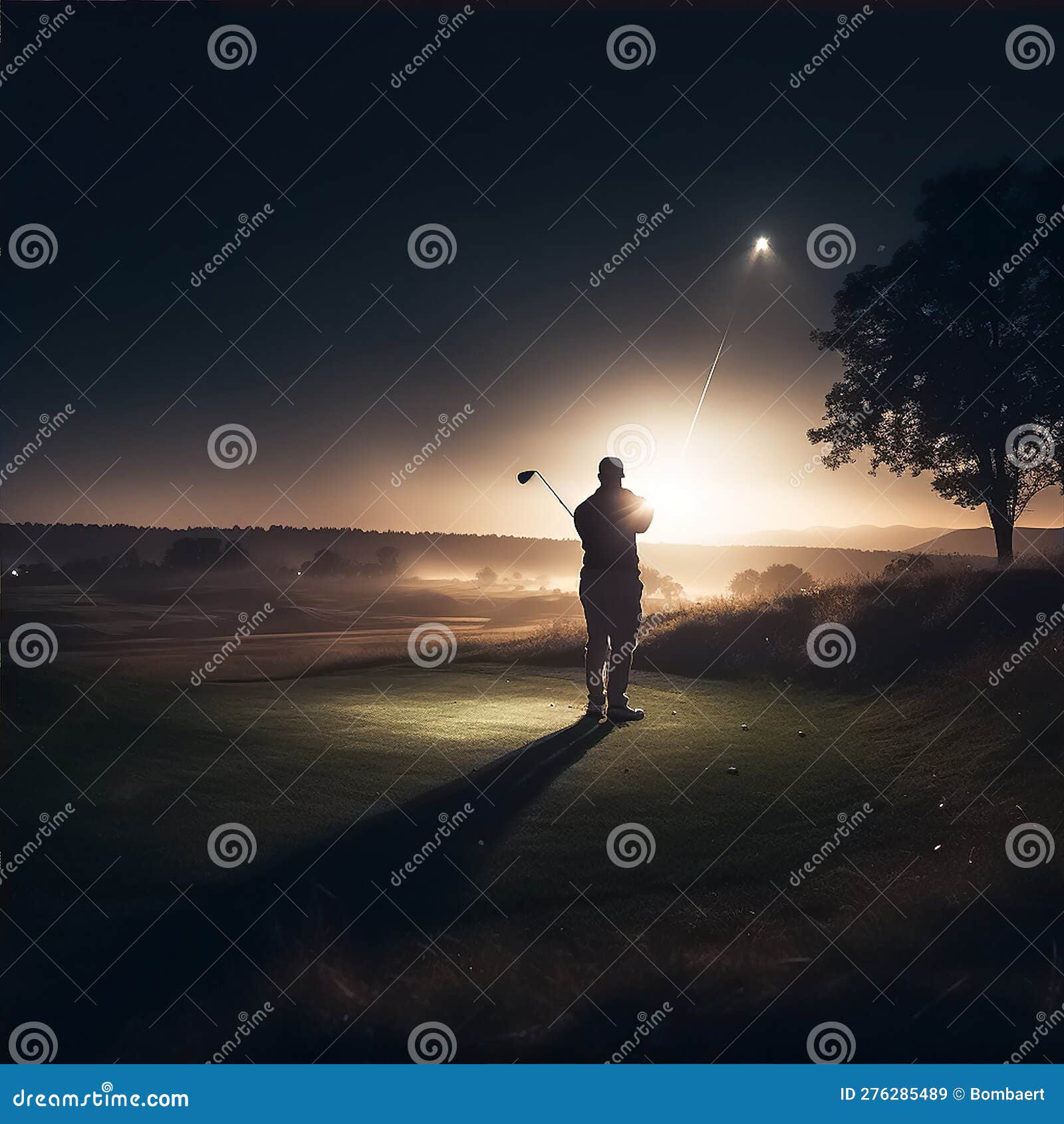 Generative Ai Illustration of a Golf Player on Sunset Stock ...