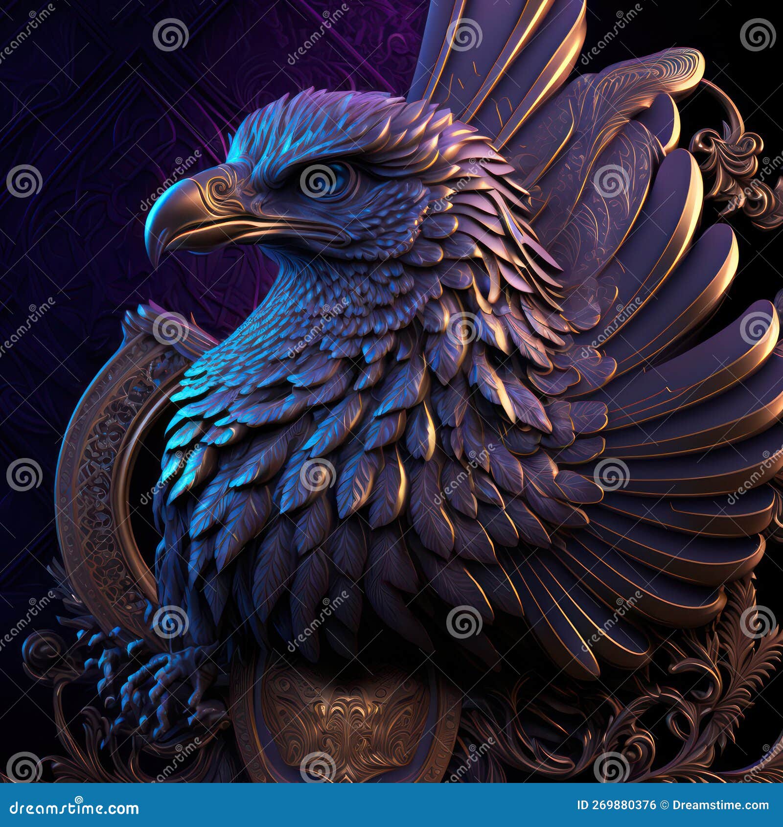 Generative AI Illustration of Heraldry Style Design of Eagle on Ornate ...