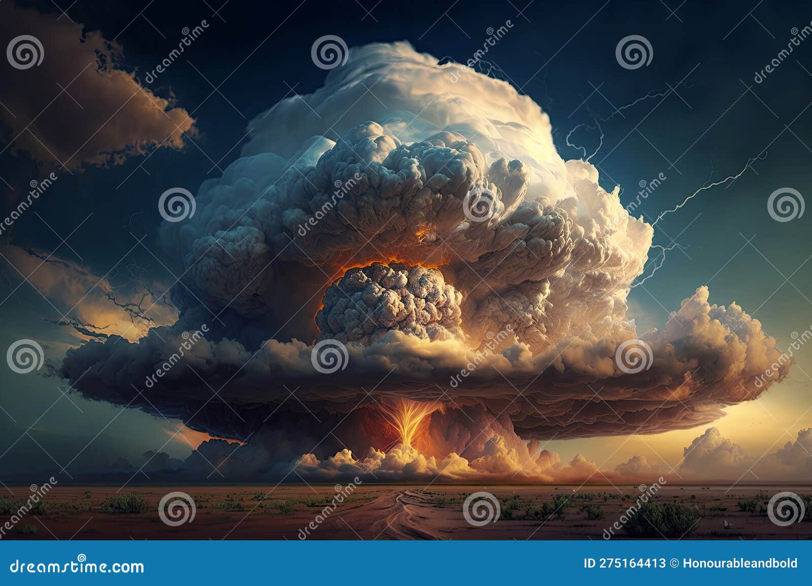 Generative AI Illustration Image of Nuclear Explosion Mushroom Cloud ...