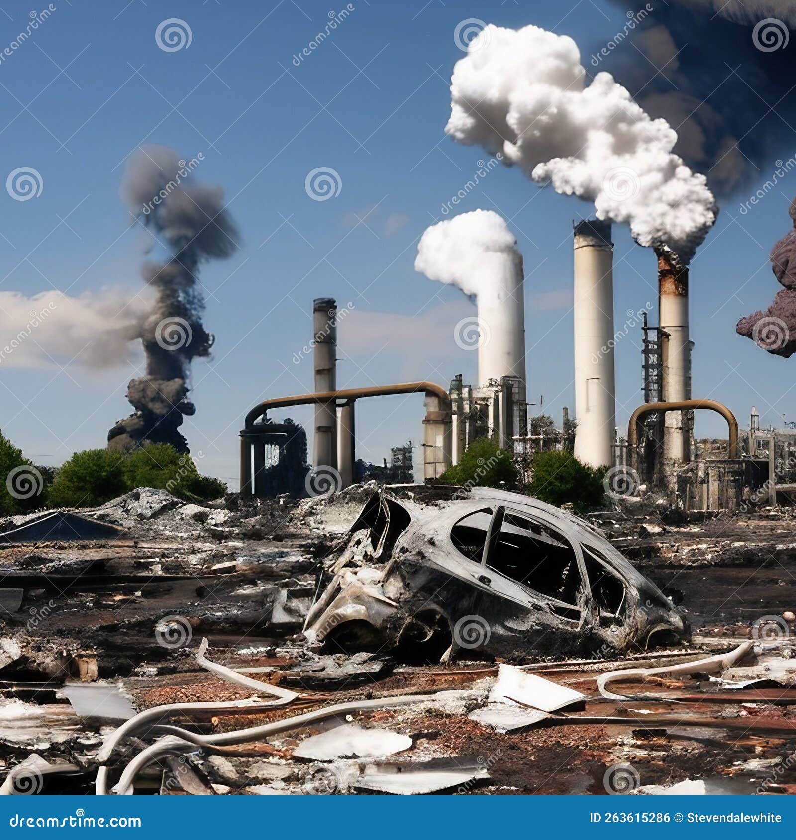 Generative AI Illustration of a Industrial Facility Damaged from an ...