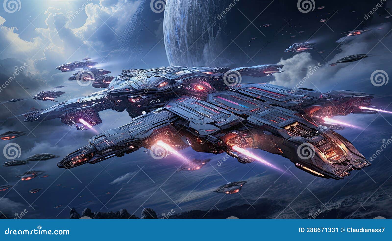 Intergalactic Spaceships in a Thrilling War Scenery Stock Image - Image ...