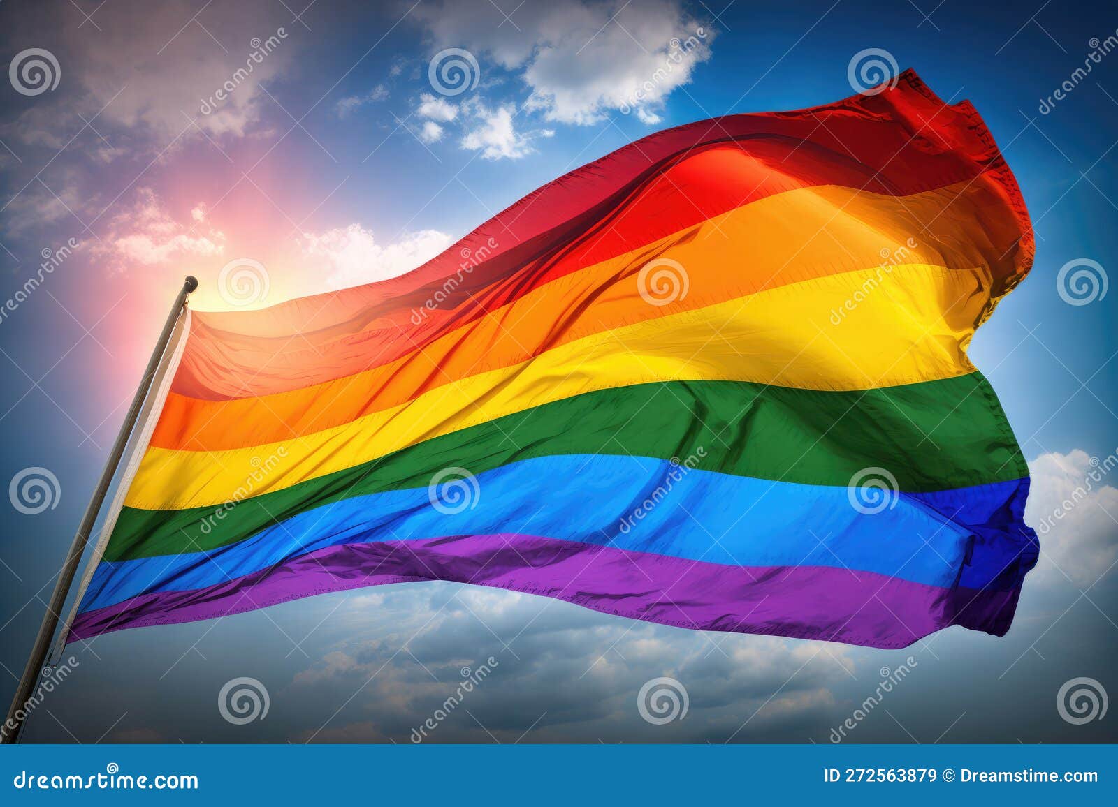 Ai Generated Closeup Rainbow Flag Of Lgbt Community Blowing In Wind