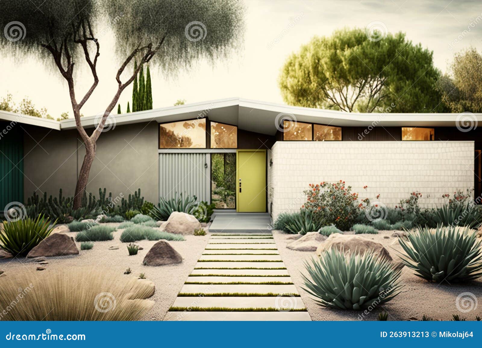 Generative AI Illustration Of Mid-century Modern House | CartoonDealer ...