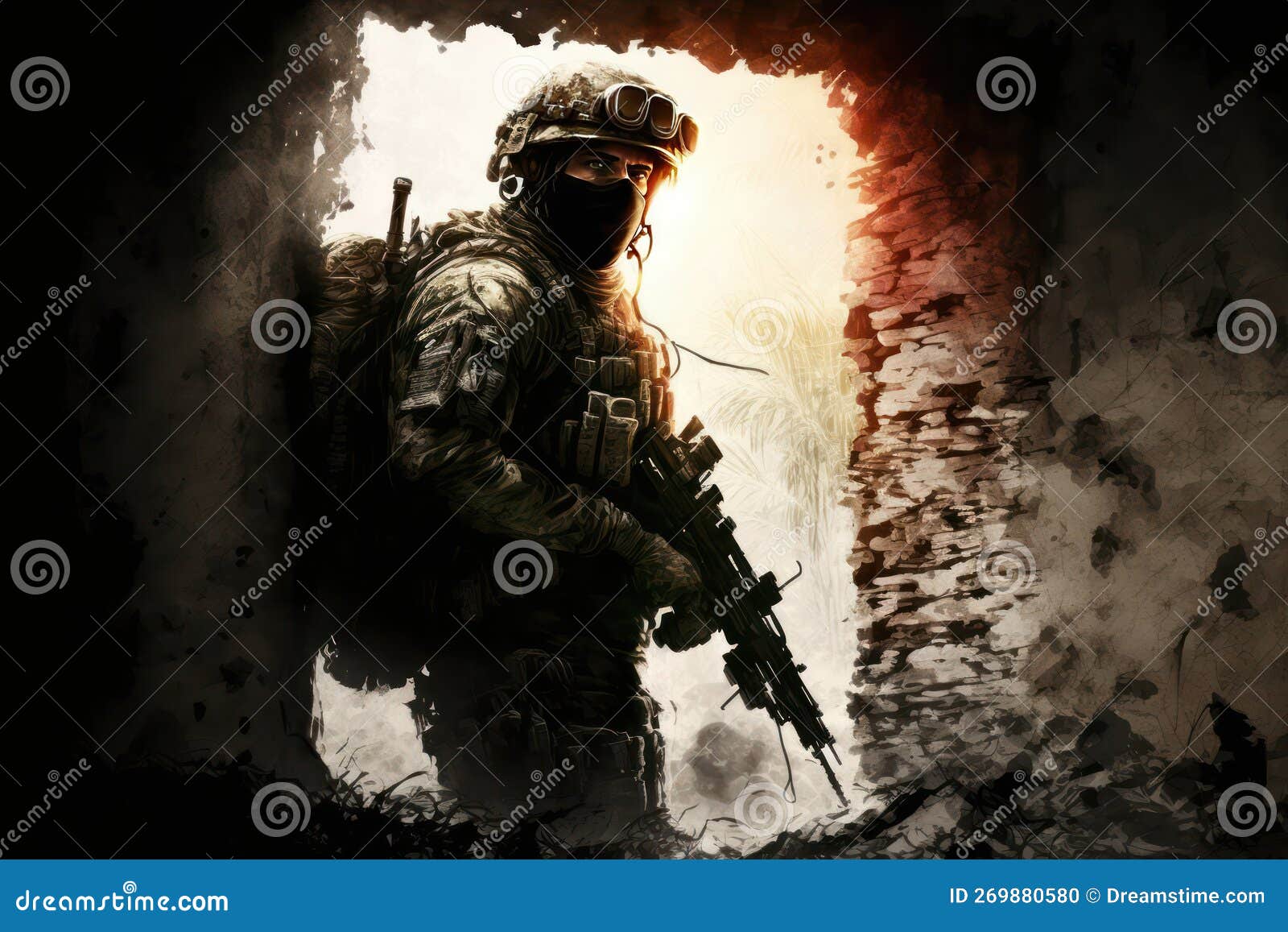 Generative AI Illustration Of Military Combat Troops In Terrorist ...