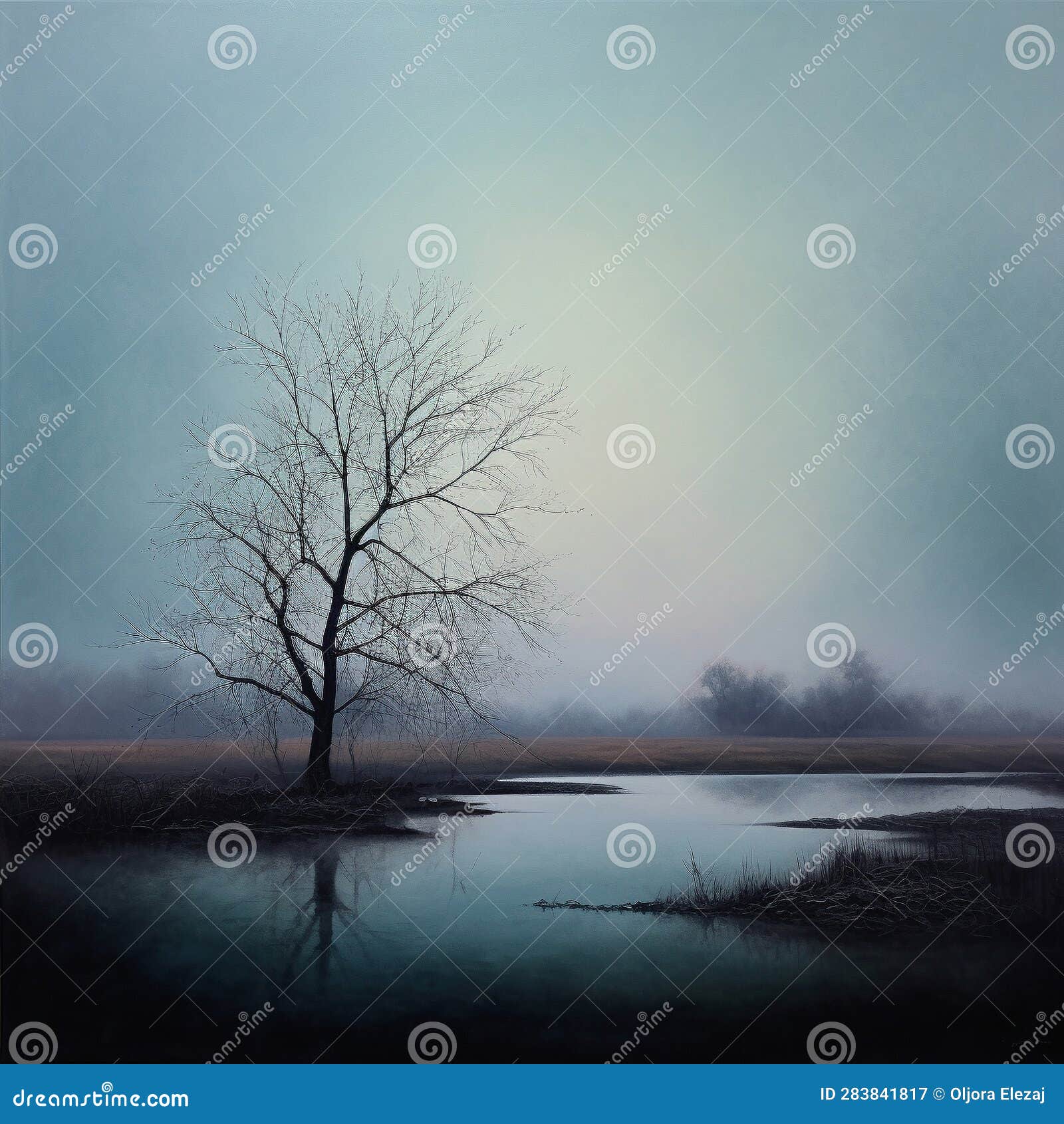 Generative Ai Illustration. Misty Tree Landscape Stock Image - Image of ...