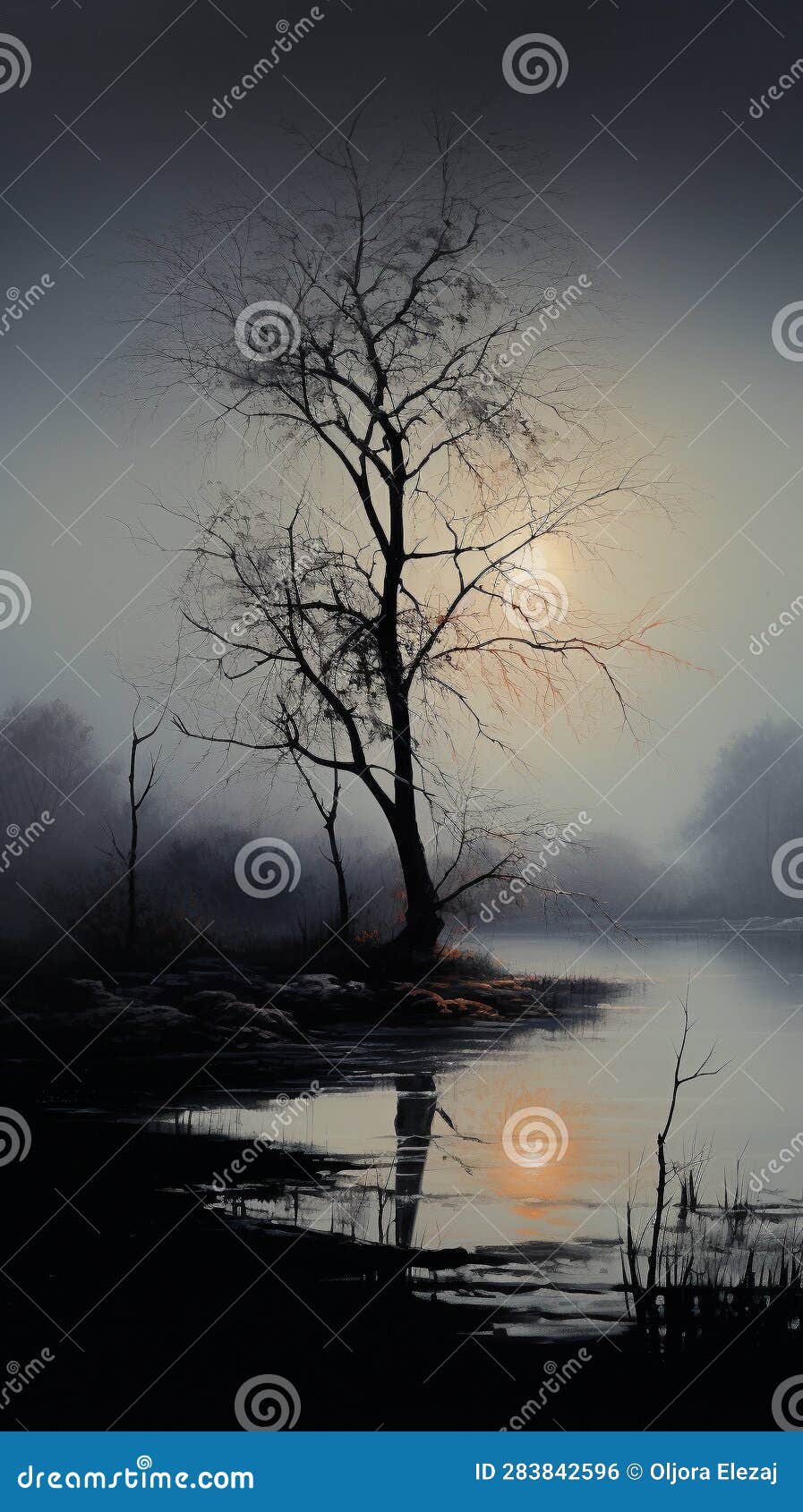 Generative Ai Illustration. Misty Tree Landscape Stock Illustration ...