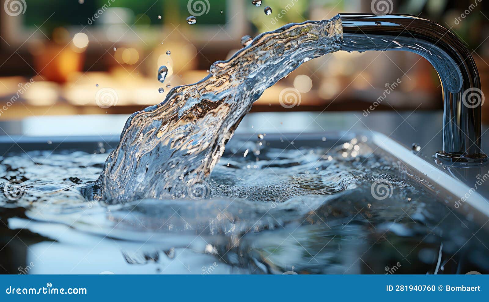 Generative Ai Illustration Of Modern Faucet With Flowing Water Stock