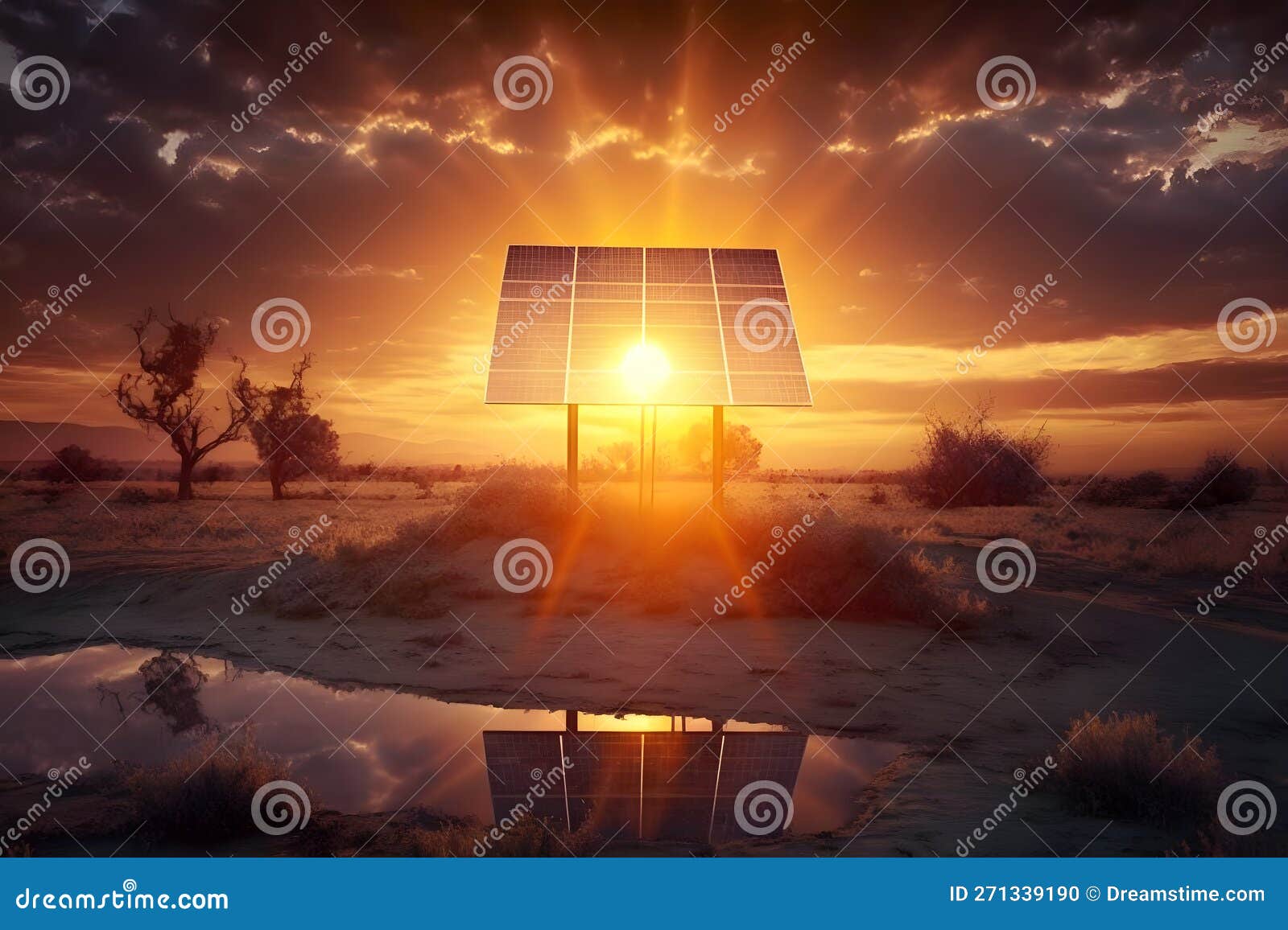 Generative AI. Modern Solar Farm Panoramic at Sunset on a Summers Day ...