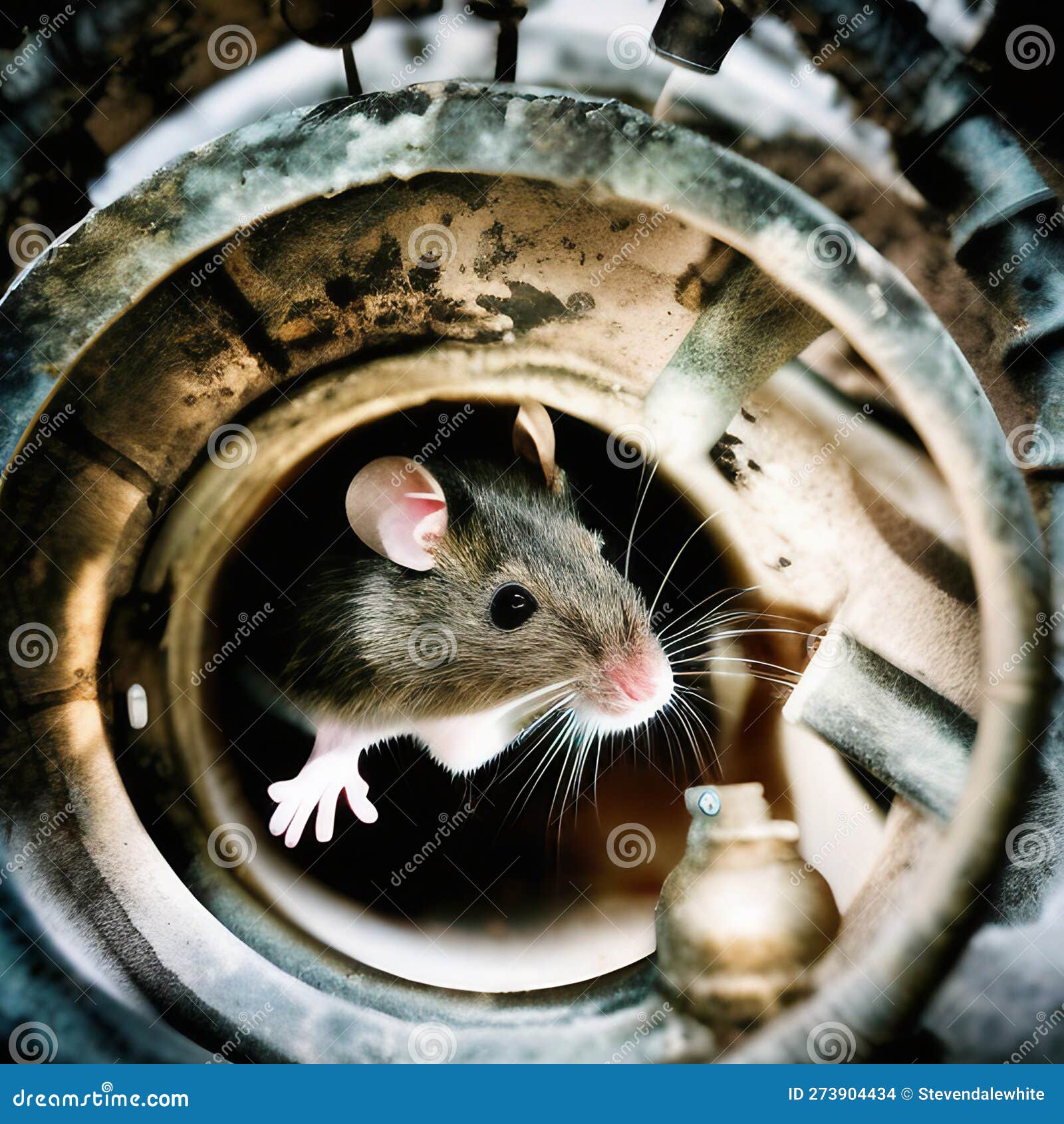 Generative AI Illustration of a Mouse Crawling Though a Pipe or Tunnel ...